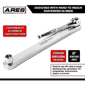 ARES 15007 - Offset Extension Wrench - Includes 1/4-Inch & 3/8-Inch Square Drive Adapters - 0 Degree Swing Arc for Access to Confined Fasteners - For Use with Impact & Pneumatic Wrenches