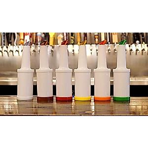 Winco Set of 6 - Flow-N-Stow Fruit Juice & Liquor Bar Pour Bottles 1 Quart (32 oz.)