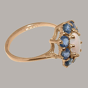 LetsBuyGold Rose 9k Gold Natural Opal & Sapphire Womens Statement Ring - Size 7.25