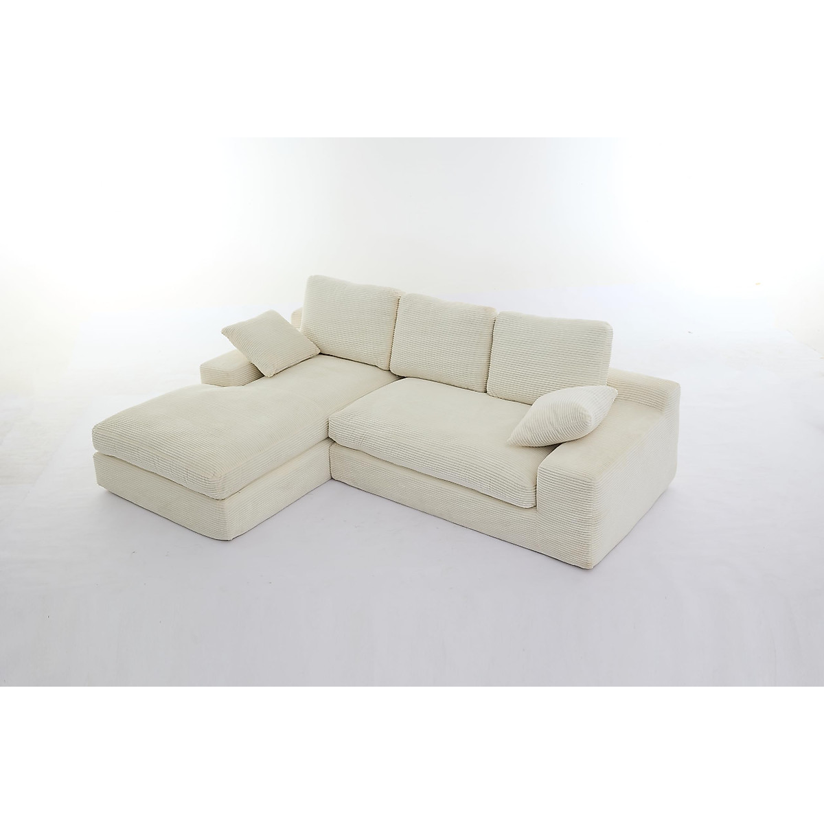 Oversized Modular Sectional Sofa Couch, No Assembly Required Sleeper Sofa, Corduroy Upholstered Cloud Couch, Convertible L Shaped Couch for Living Room, Free Combination (White)