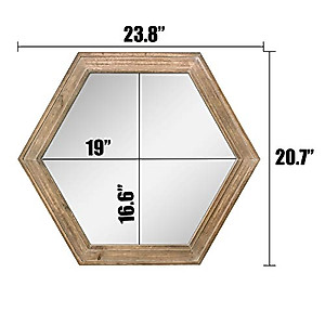 Stonebriar Decorative 24" Hexagon Hanging Wall Mirror with Natural Wood Frame and Attached Hanging Bracket, Rustic Farmhouse Decor for the Living Room, Bathroom, Bedroom, and Entryway Brown