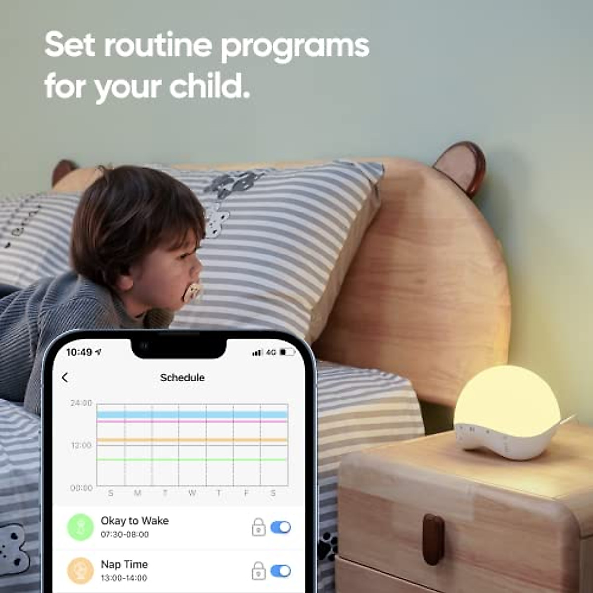 bonoch Baby Sound Machine, Night Light, OK-to-Wake Clock, Time-to-Rise Sleep Trainer, White Noise Machine for Sleeping Baby, 25 Sounds for Kid Adult, Timer, Dimmable & APP & Voice Control with Alexa