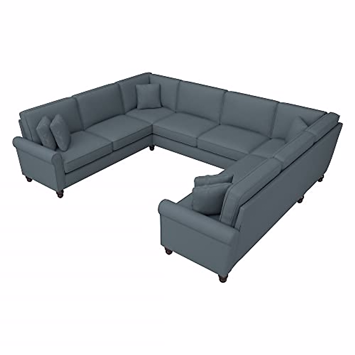 Bush Furniture Hudson U Shaped Sectional Couch, 125W, Turkish Blue Herringbone