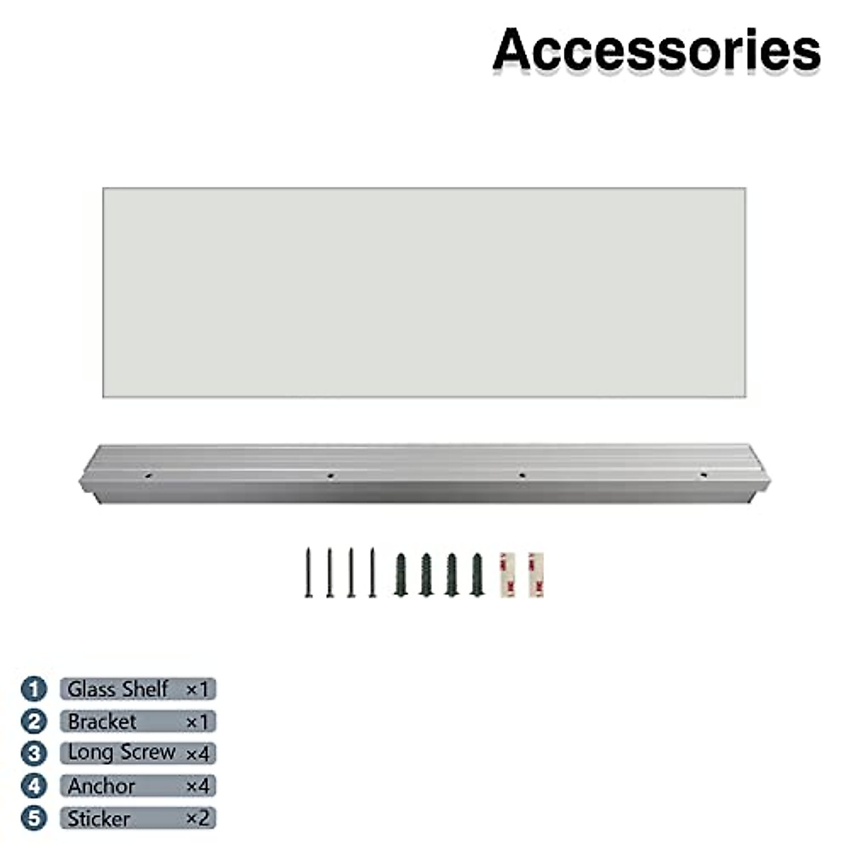 Naiture Bathroom Wall Mount Glass Wall Shelf with Aluminum Bracket, 35.4 x 7.9 x 0.31 Inch, Clear