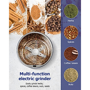 Hermolante Herb Grinder Spice Grinder, One-key Herb Spice Grinder with 304 Stainless Steel Blades and Cleaning Brush, Electric Grinder for Herb, Spices, Coffee, Nuts, Seeds,etc.