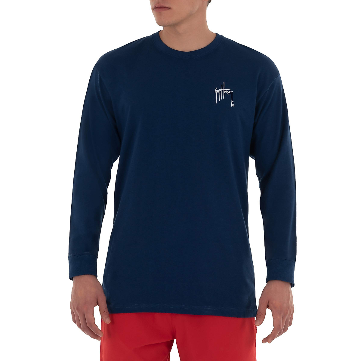 Guy Harvey Men's Ripped Long Sleeve T-Shirt, Estate Blue/Ripped, X-Large