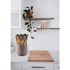 Monarch Abode Kitchen Utensil Holder, Hand Hammered Caddy, Kitchen Organization for Utensils, Crock for Cooking Utensils, Antique Copper Finish, Large, 19677