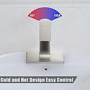 Homfan Brushed Nickel Bathroom Sink Faucet for 1 or 3 Holes with Pop Up Drain Stopper & Water Supply Hoses No-Lead Modern Single Handle Bathroom Faucet (Deck Plate Included)