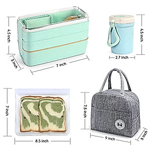 27 PCs Bento Box Lunch Box Kit, Stackable 3-in-1 Compartment Japanese Lunch Box Set w/ Soup Cup Sauce Can, Spoon Fork, Cake Cups, Fruit Picks, Snack Bags, Leakproof Lunch Container for kids and Adults