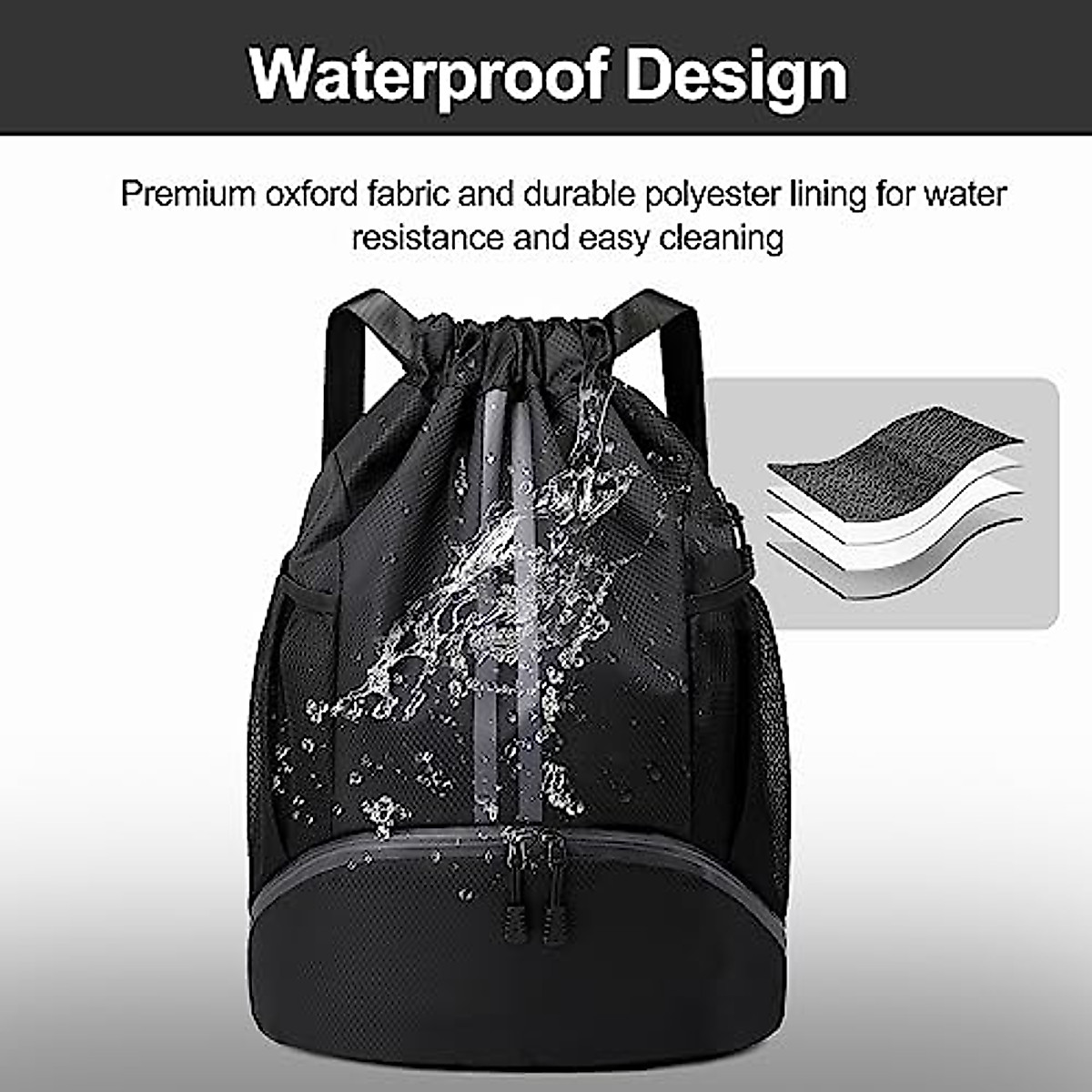 Hoedia Sports Drawstring Backpack - String Swim Gym Bag with Shoes Compartment and Wet Proof Pocket for Women&Men