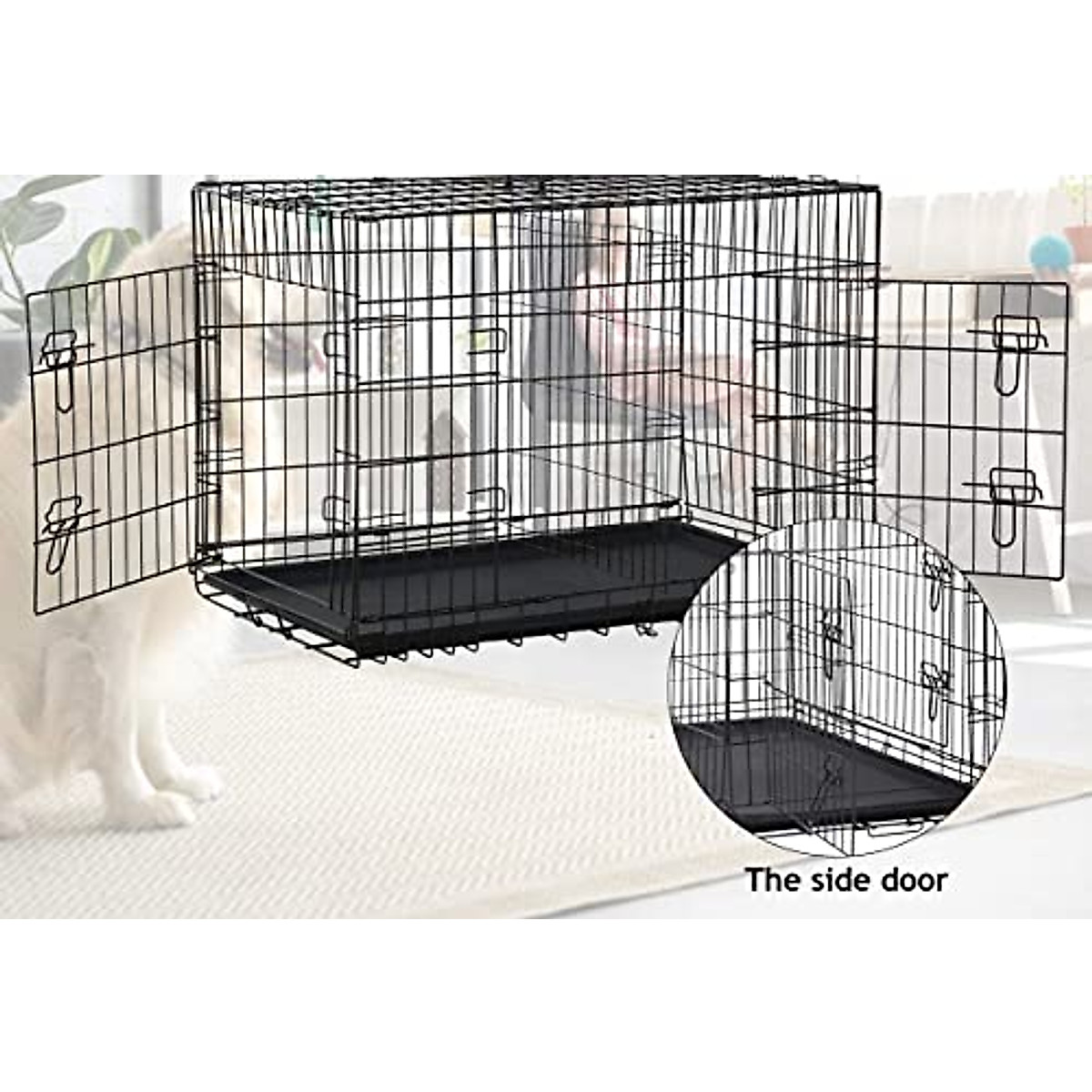 EDMBG Dog Crate 36x23x26 Large 2 Door Pet Kennel Cage Folding Portable Travel Metal