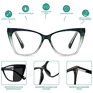 Oversized Reading Glasses Women Cat Eye Photochromic Computer Reader Stylish Ladies Designer Fashion Big Unbreakable Eyewear 2Pack Black & Dark Green +2.25x