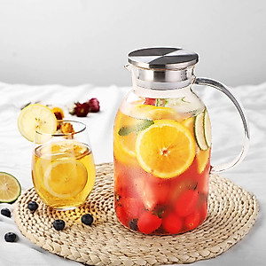 Glass Pitcher, 75 Ounces Glass Pitcher with Lid, Fridge Door Water Pitcher with Free Brush, Heat Resistant Glass Water pitcher with Spout, Iced Tea Pitcher for Fridge, Carafe Perfect for Juice