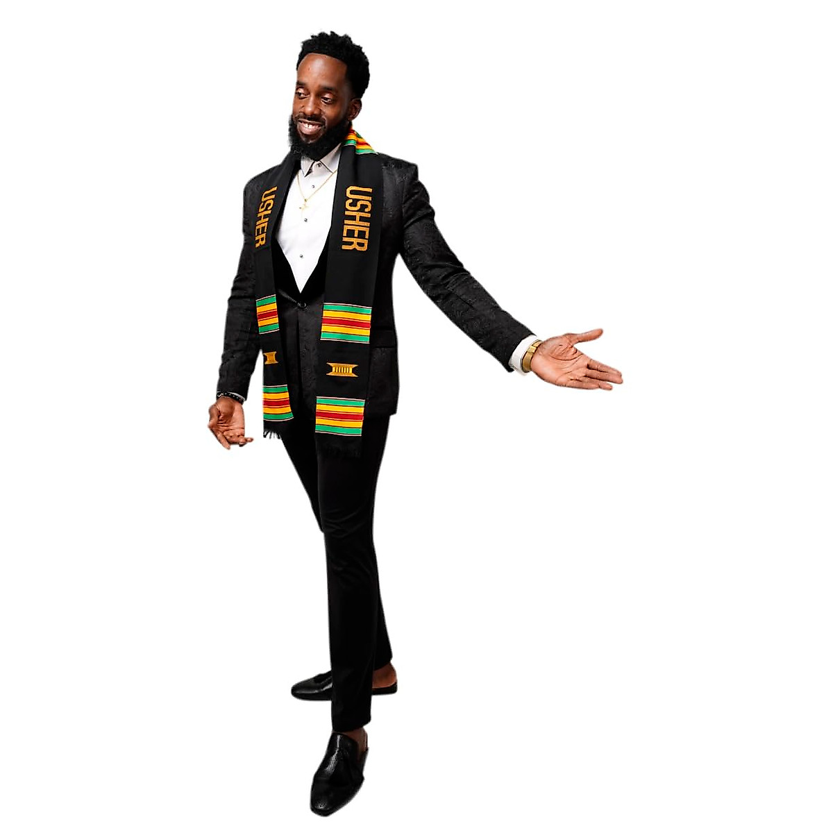 Dupsie's Usher Hand-woven Kente Cloth Stole/Sash. Black