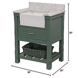 Charlotte 30-inch Bathroom Vanity (Carrara/Sage Green): Includes Sage Green Cabinet with Authentic Italian Carrara Marble Countertop and White Ceramic Farmhouse Apron Sink
