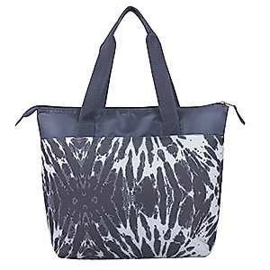 Extra-Large Lunch Tote for Women Insulated Can Cooler with Pocket, Emma and Chloe Lunch Bags (Grey Tie Dye)