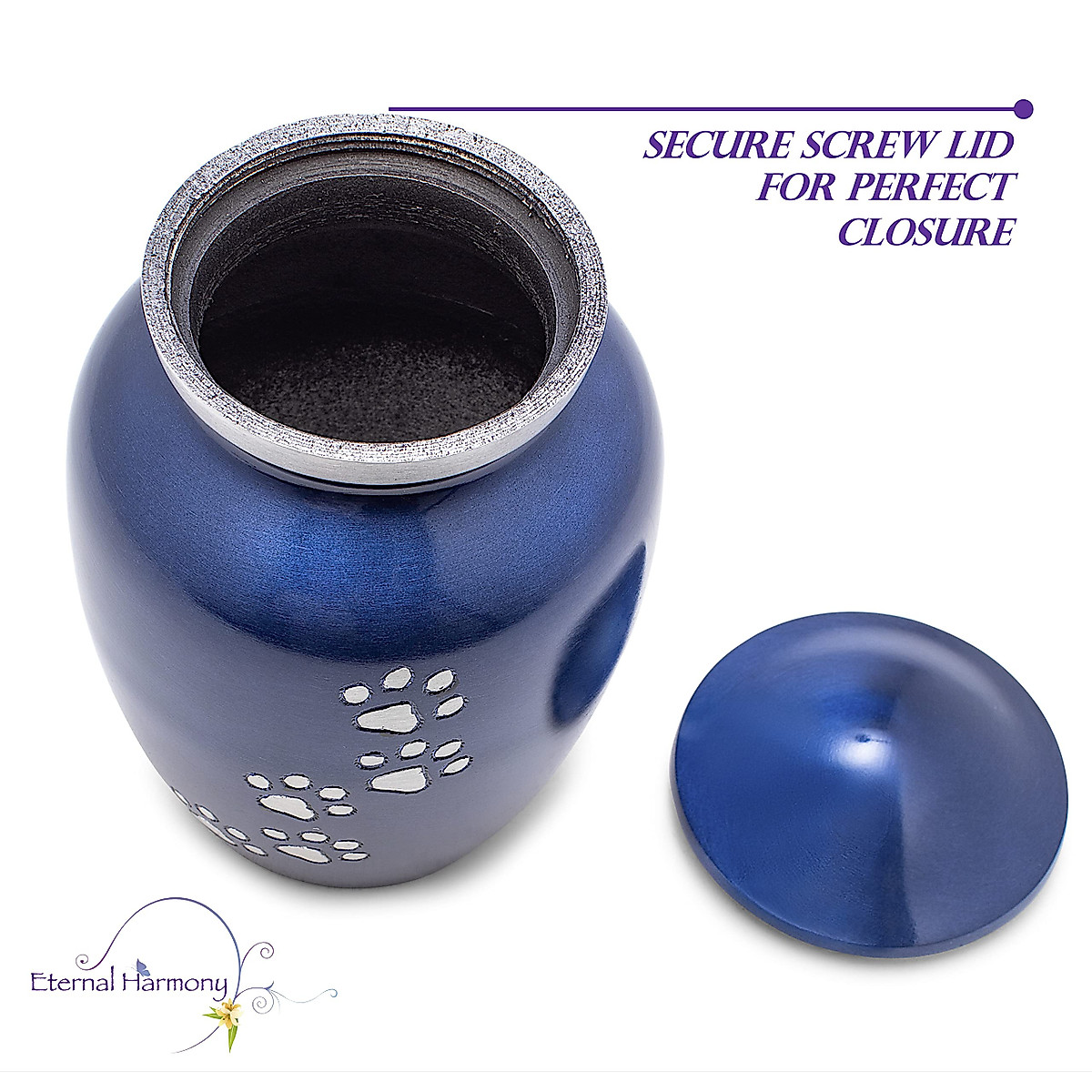 Eternal Harmony Pet Urns for Dogs with Secure Seal, Velvet Bag & Anti-Slip Felt Bottom, Animal Urn for Dog Ashes, Cat Ashes & Any Pet Up to 40 lbs (Blue, Medium)