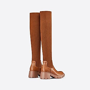 NEWBELLA Womens Over Knee Boots Thigh High Stretch Knitted Socks Chunky Block Heel Boots (Brown, Adult, Women, 7, Numeric, US Footwear Size System, Medium)