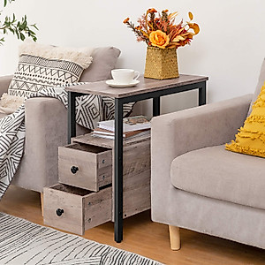 HOOBRO End Table, Narrow Chairside Table with Drawer and Open Storage Shelf, Nightstand for Small Spaces, Stable and Sturdy Construction, Wooden Look Accent Furniture, Greige and Black BG548BZ01G2