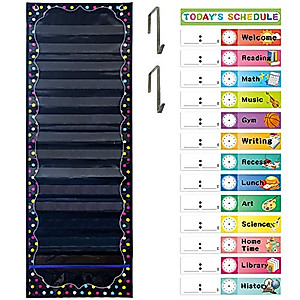 Chalkboard Brights Daily Schedule Pockets Chart for Classroom Office Home Teachers Preschool Activity Supplies 15 Pockets 14 Double-Sided Reusable Dry-Eraser Card 13 x 37 Inches