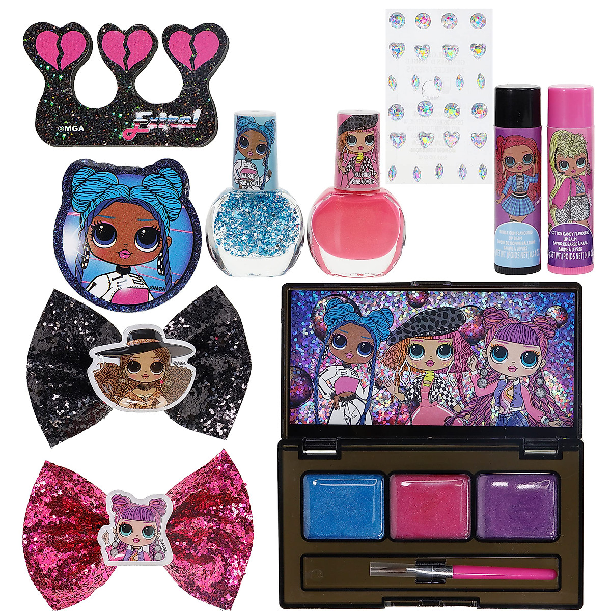 L.O.L Surprise! Townley Girl Backpack Cosmetic Makeup Set with Flip-up Mirror includes Lip Gloss, Nail Polish, Hair Bow & more for Kid Tweens Girls, Ages 3+ perfect for Parties, Sleepovers & Makeovers