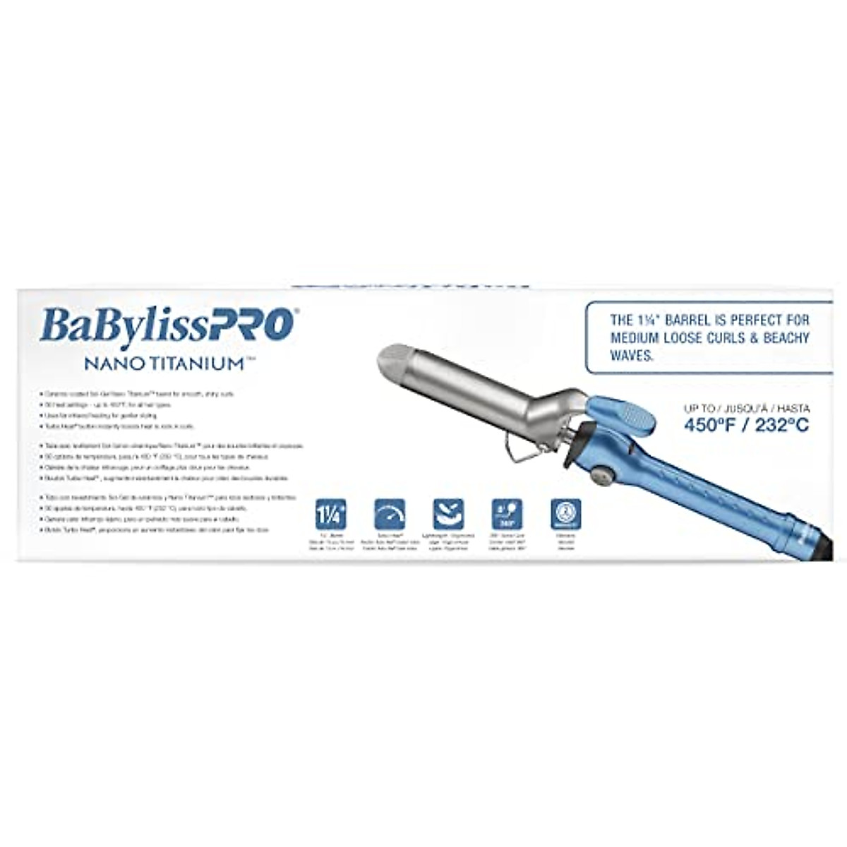 BaBylissPRO Nano Titanium Spring Curling Iron , 1.25 Inch (Pack of 1)
