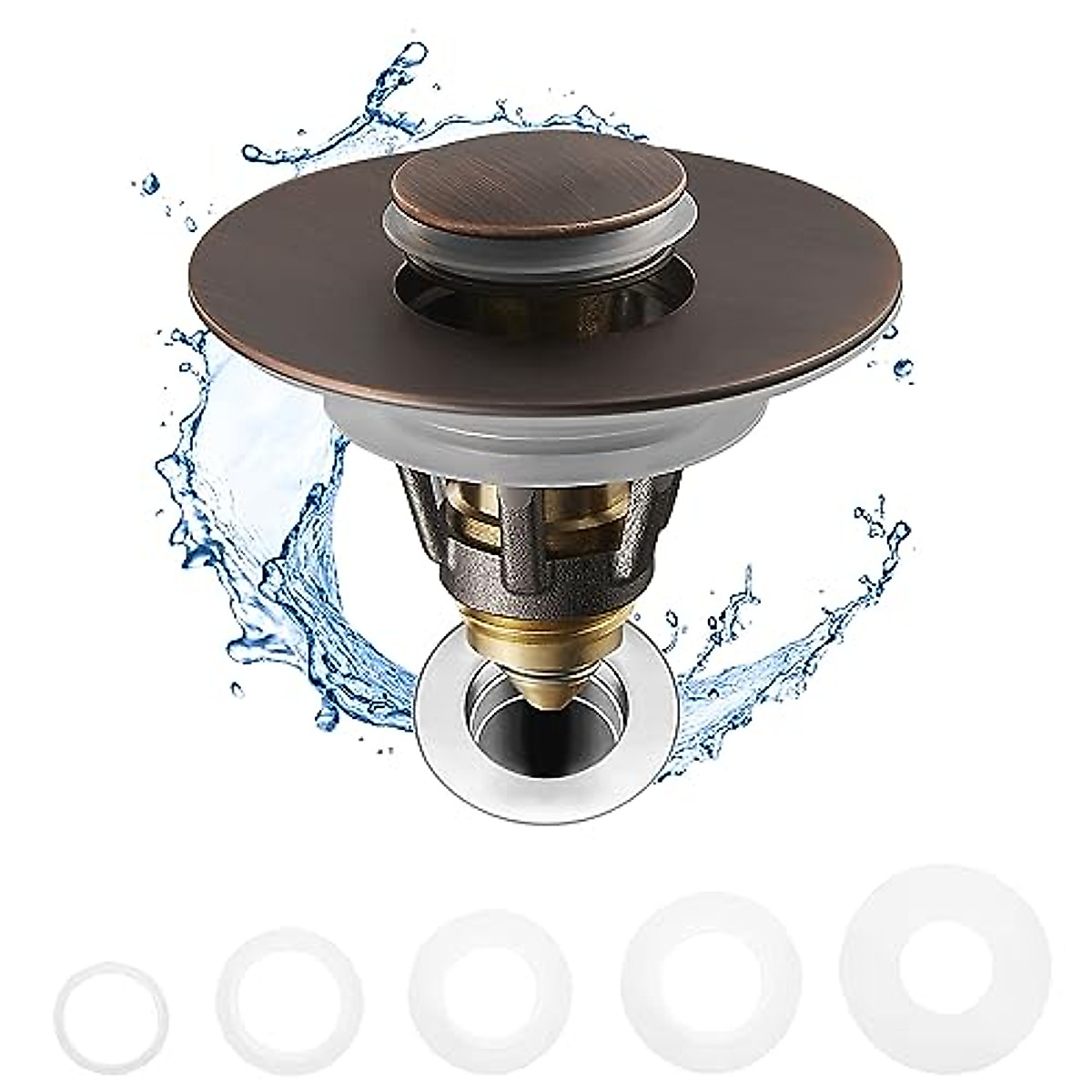 Fransiton Bathroom Sink Stopper, 1.1-1.77 Inch Basin Pop Up Sink Drain Stopper, Anti Clogging Drain Plug with Detachable Hair Catcher, Dark Bronze