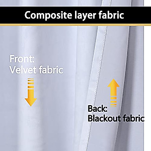 BONZER 100% Blackout Curtains for Bedroom - Premium Thick Velvet Curtains 84 Inches Long Thermal Insulated Energy Saving, Sun Light Blocking Grommet Window Drapes for Living Room, 2 Panels, White