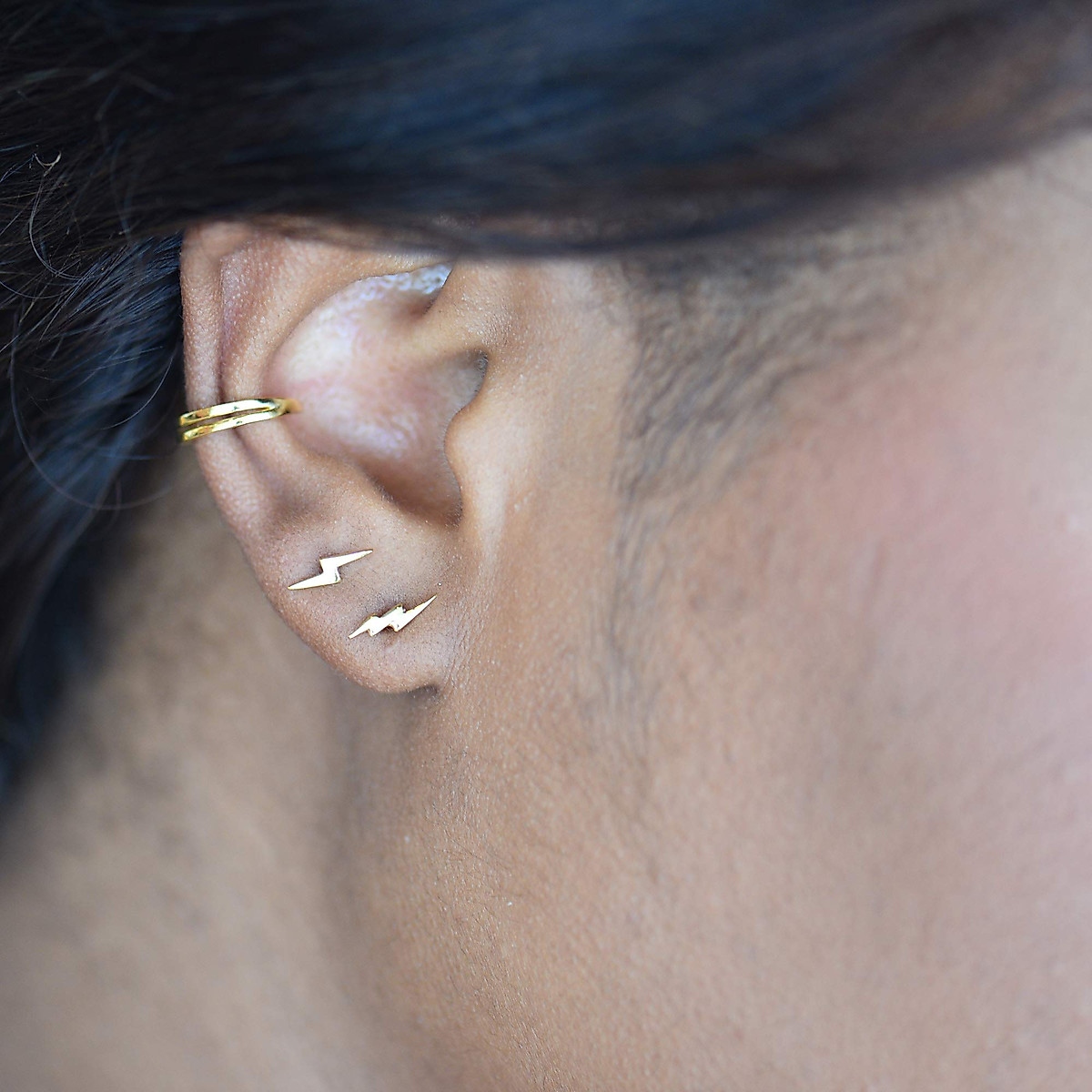 18K Gold Vermeil Tiny Gold Lightning Bolt Stud Earrings