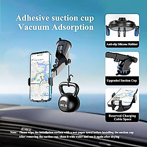Ronnaquetta Phone Holder Car 1S Quick Release, Car Charger Voltage Display Car Phone Holder Adjustable 360 Rotation Phone Mount Cell Phone Car Mount be Applied to Dashboard or Windshield