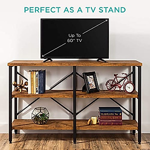 Best Choice Products Large Console Table, 3-Tier 55in Rustic, Industrial Sofa Table Storage for Living Room, Entryway, Foyer, Hallway w/EVA Non-Scratch Feet, Steel Frame - Brown