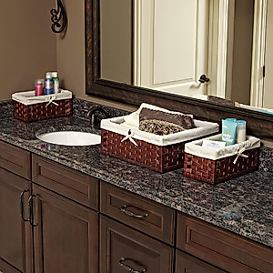 Household Essentials ML-7022 Set of Three Wicker Storage Baskets with Removable Liners | Paper Rope Black Stain