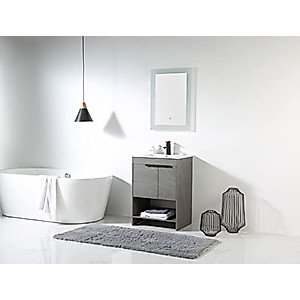 Fine Fixtures Bathroom Vanity with Integrated Ceramic Sink - Bathroom Vanity with Sink & Modern Knob Design - Bathroom Vanities with Sturdy Marble Top & Soft Closing Doors (24 Inch) Grey