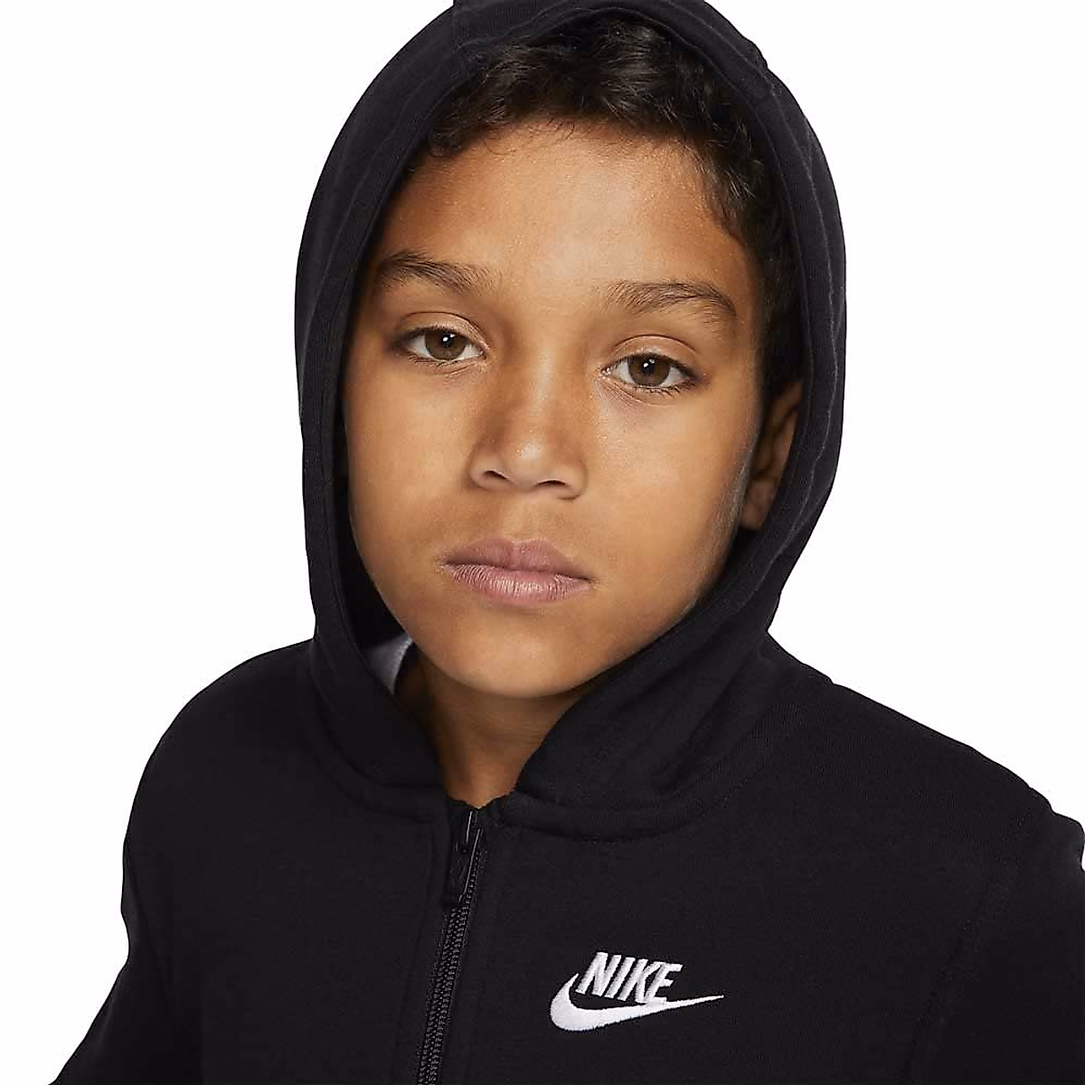 Nike Boy's NSW Club Full Zip Hoodie, Black/Black/White, Medium
