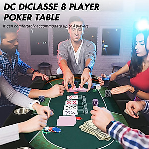 DC DICLASSE Folding Poker Table for 8 Player, Card Table with Cup Holder,Casino Leisure Table Top Texas Hold 'Em Poker Table for Blackjack Board Game,Green Speed Felt