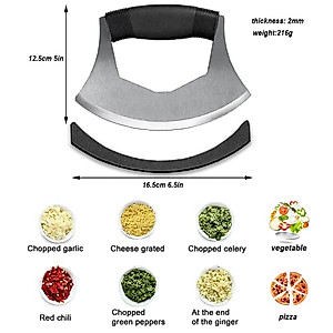 Mezzaluna Knife Salad Chopper, Stainless Steel Blade with Protective Cover - Ergonomic Anti-Slip Handle Vegetable Chopper Mincing Knife for Pizza, Cheese, Onion, Carrot, Pepper, Garlic, Vegetable