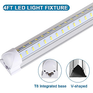 BSK.BESTKA (Pack of 25) T8 LED Tube Light Fixture, 4FT, 60W, 6500 Lumens, 5000K, V Shape, High Output, Utility Shop Light Bulbs for Garage, Warehouse, Plug and Play