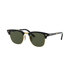 Ray-Ban RB2176 Clubmaster Folding Square Sunglasses, Black/G-15 Green, 51 mm