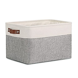 DULLEMELO Fabric Storage Basket for Shelves/Closets, Collapsible Rectangle Basket for Organizing Clothes, Toys, Towels, Books, Laundry, Nursery, Dog Toy Basket Empty (White&Gray)