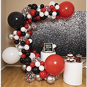 115pcs Red Black and White Balloon Arch Kit for Red and Black Birthday Party Decorations – Red and Black Balloons for White Black and Red Balloon Garland Kit – Graduation Black and Red Balloons
