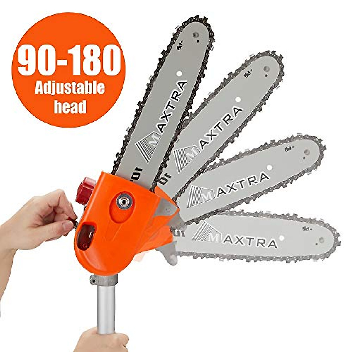 MAXTRA Gas Powered Pole Saw, 90-180 Rotatable Cordless Extension Chainsaw for Tree Trimming with 3.6ft Extension Pole Reach to 16 feet for Tree Limb Branches Pruning, Adjustable Saw Head