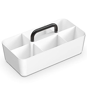 Kadolina Plastic Portable Shower Caddy Divided Basket Bin Bath Storage Organizer Tote with Handle for College Dorm Bathroom Vanity, Holds Shampoo, Conditioner, Soap, Cosmetics (White)