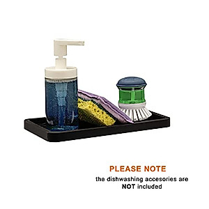 HomeBee Silicone Kitchen Bath Vanity Organizer Tray, Non-Slip Multipurpose Sink Caddy | Dish Sponge, Brush, Soap Dispenser Bottle Holder | Dishwasher Safe Rubber Counter Mat (10 x 5.25 Inch – Black)