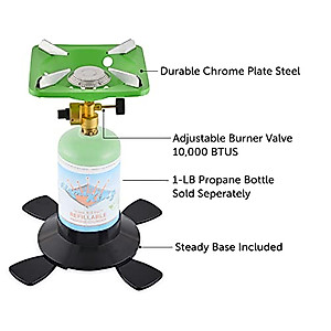 Flame King YSNVT-508 Portable BottleTop Camping Stove with Stable Lightweight Base Stand, Great for Outdoor Cooking, Backpacking, Compatible with 1LB Propane Gas Bottle
