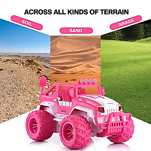 OIUOIH Remote Control Car for Girls, 1:12 Pink Monster Truck, with Rechargeable Battery, Easy to Use, 2.4Ghz Off Road RC Car Toys for Daughter Granddaughter Toddlers Children