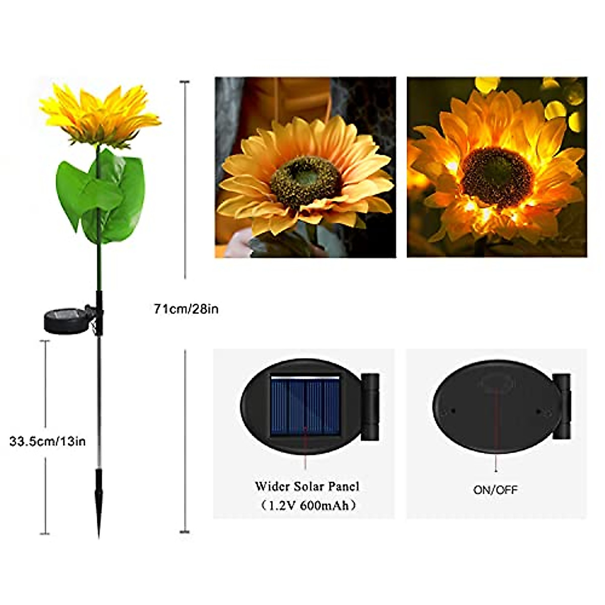 Solar Garden Lights, 2 Pack 20LED Outdoor Sunflower Lights Decorative Stake Light, 26'' Waterproof Flower Yard Lighting Lamp for Patio, Lawn, Porch, Backyard, Courtyard, Landscape, Terrace Decor