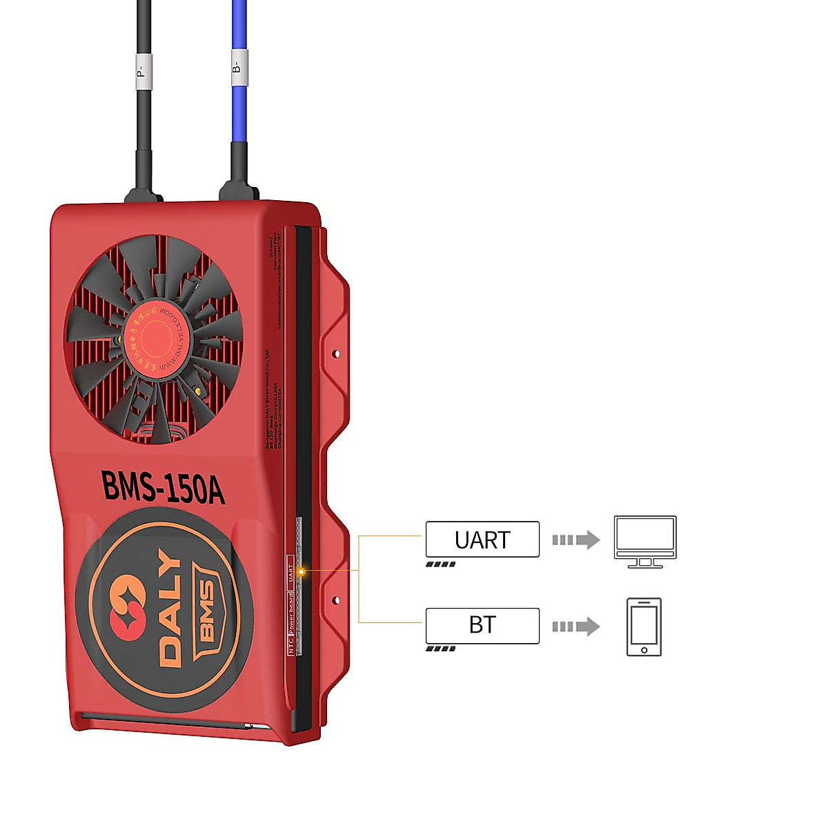DALY 12V Smart BMS 150A Li-ion 3S Batteries Protecion Board with Cooling Fan and Bluetooth Module for Rated 3.7V Lithium Power Bank(Smart BMS,150A Fan)