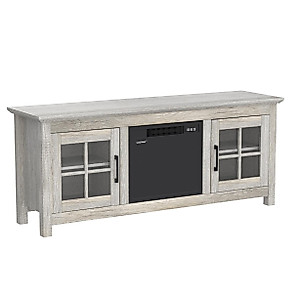 COSTWAY Electric Fireplace TV Stand for TVs up to 65-inch, 18-inch Fireplace Entertainment Center with Remote Control, Thermostat, TV Console with Adjustable Shelves for Living Room Bedroom, Natural