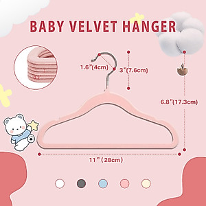 Wellong Baby Velvet Hangers, 11 Inches Kids Clothes Hangers, Non-Slip Childrens Hangers for Infant and Toddler 16 Pack Pink