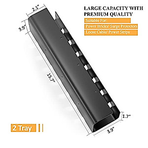 Under Desk Cable Management Tray Kit - 2 Pack No Drill Cable Management Under Desk Trays with Cable Ties and Double Sided Tapes - Super Easy to Setup Cord Organizer for Desk - 15.7" x 3.9" x 3.9"